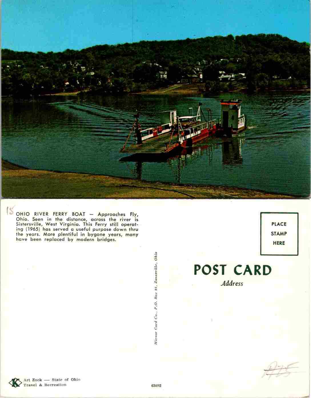 Vintage Postcard - OHIO RIVER FERRY BOAT, FLY, OHIO | eBay