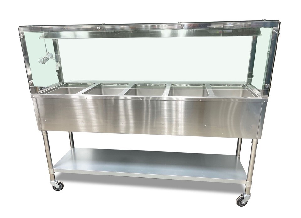5 Pan Steam Table W Glass Sneeze Guard Display Buffet Hot Food Warmer ...