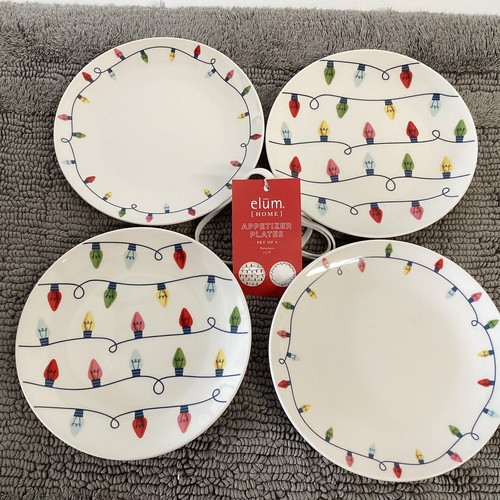New Set Of 4 Porcelain Christmas Lights appetizer plate plates By Elum ...