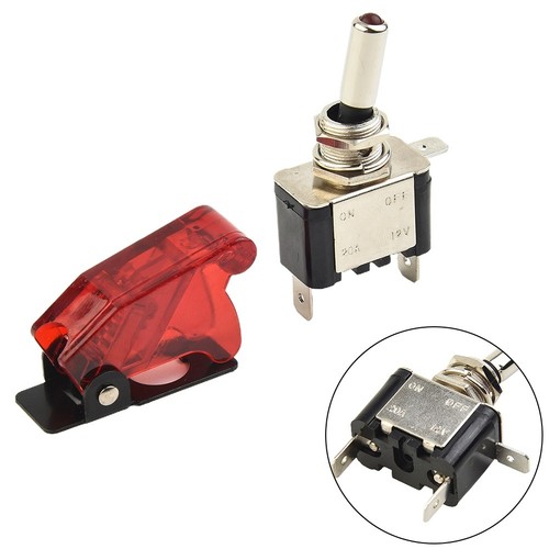Safety Flip Switch SPST Red LED On/Off 20A 12V DC Heavy Duty for Autos ...