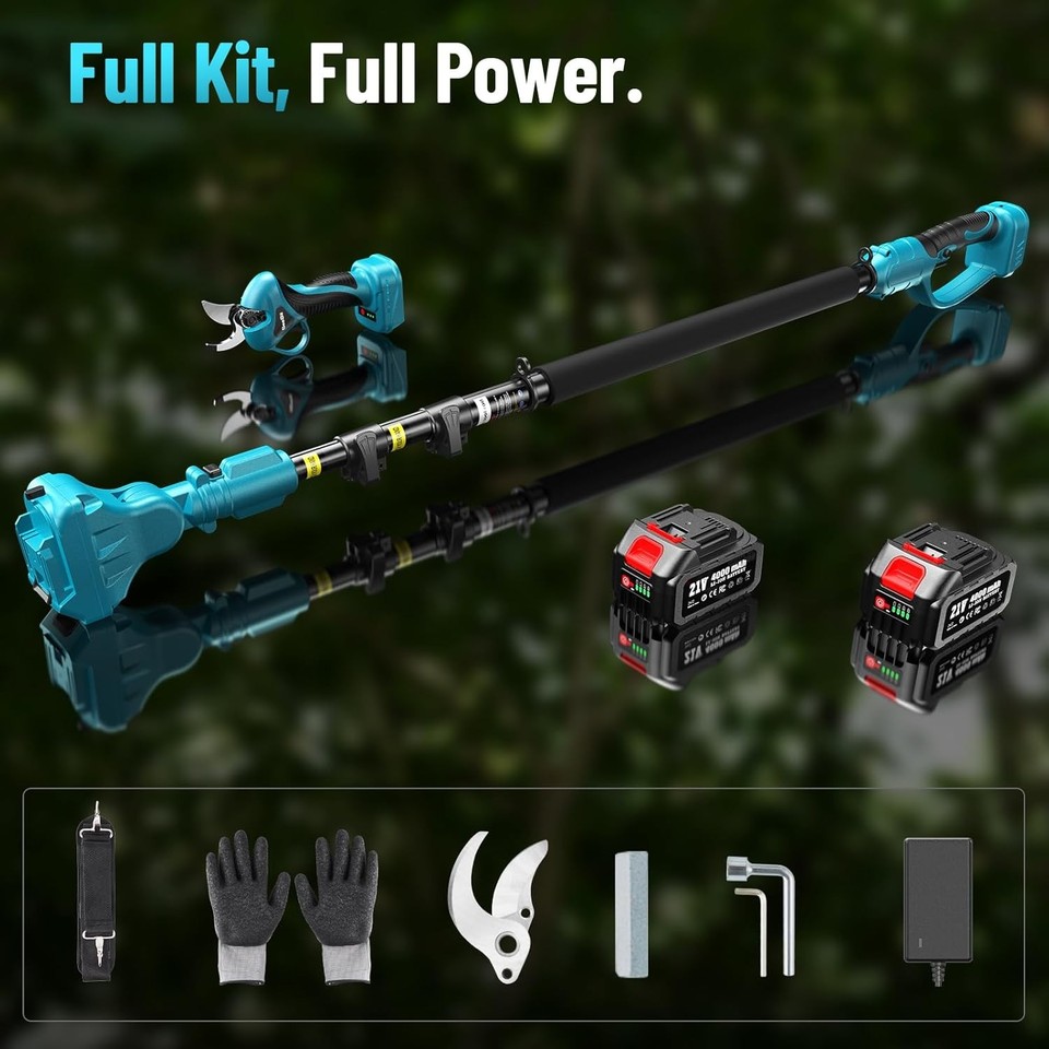 2-IN-1 Electric Pole Pruning Shears Cordless 15Ft Reach Trimming Pruner ...