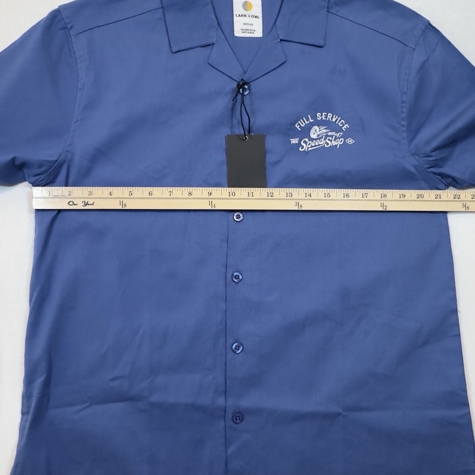 Lark & Owl Speed Shop Shirt Mens Medium Blue NEW Boxy Cotton Moto New w ...