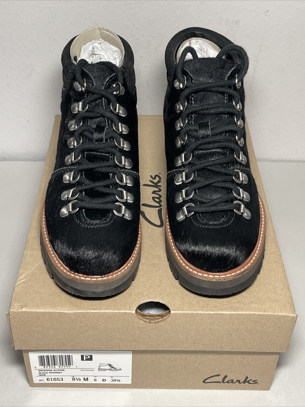 BNIB Clarks Ladies ORIANNA ALPINE Black Pony Hair Leather Boots Sz 8.5 ...