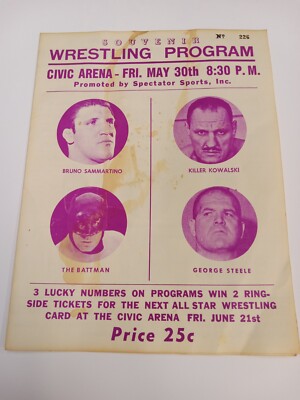 1960's Pittsburgh Civic Arena Wrestling Program ( BATTMAN VS ...