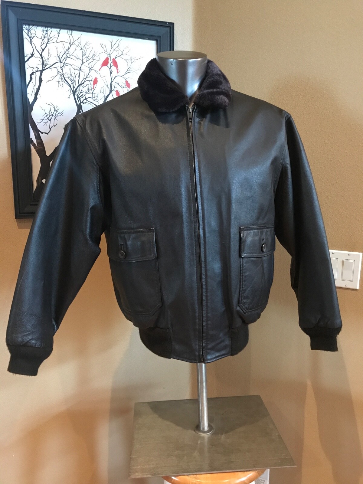 Navy Airborne Leather Bomber G1 Flight Jacket Fur Col… - Gem