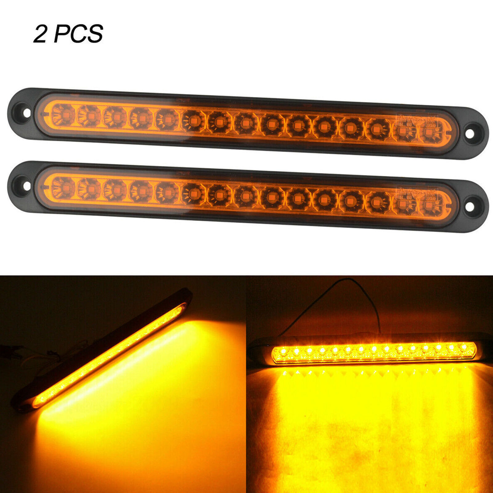 2x Amber 15LED Car Truck DRL Light Bar Brake Rear Turn Signal Stop Tail ...