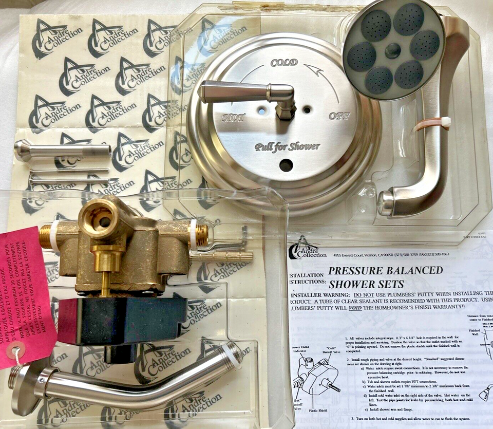 NOS Andre Collection "Marilyn" Satin Nickel Tub Shower Faucet Trim ...