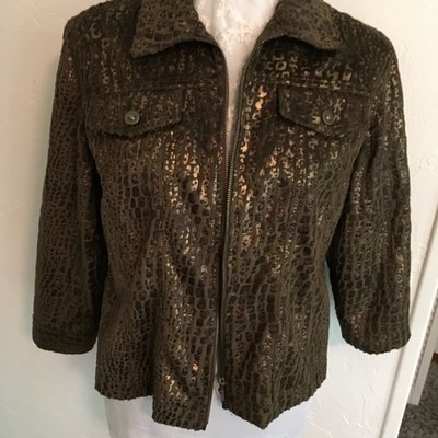 Ruby Rd. Metallic Leopard Print Jacket Full Zip 3/4 Sleeve Size 10 | eBay