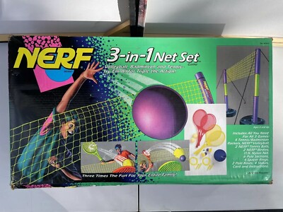 1994 Vintage NERF 3 in 1 Net Set Badminton Tennis Volleyball Foam RARE ...