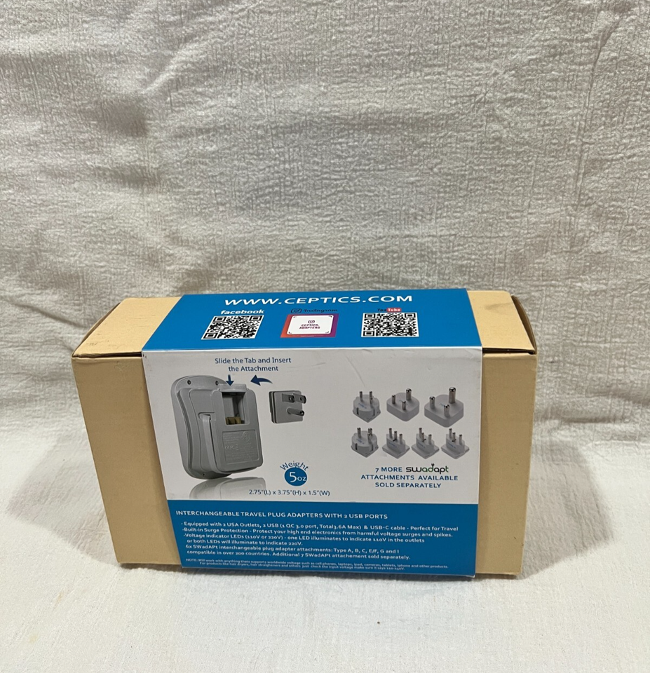 Ceptics World Travel Adapter Kit - QC 3.0 2 USB + 2 US Outlets, Surge ...