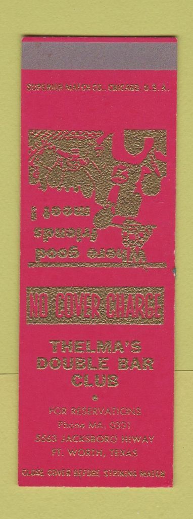 Matchbook Cover - Thelma's Double Bar Club Fort Worth TX SAMPLE | eBay