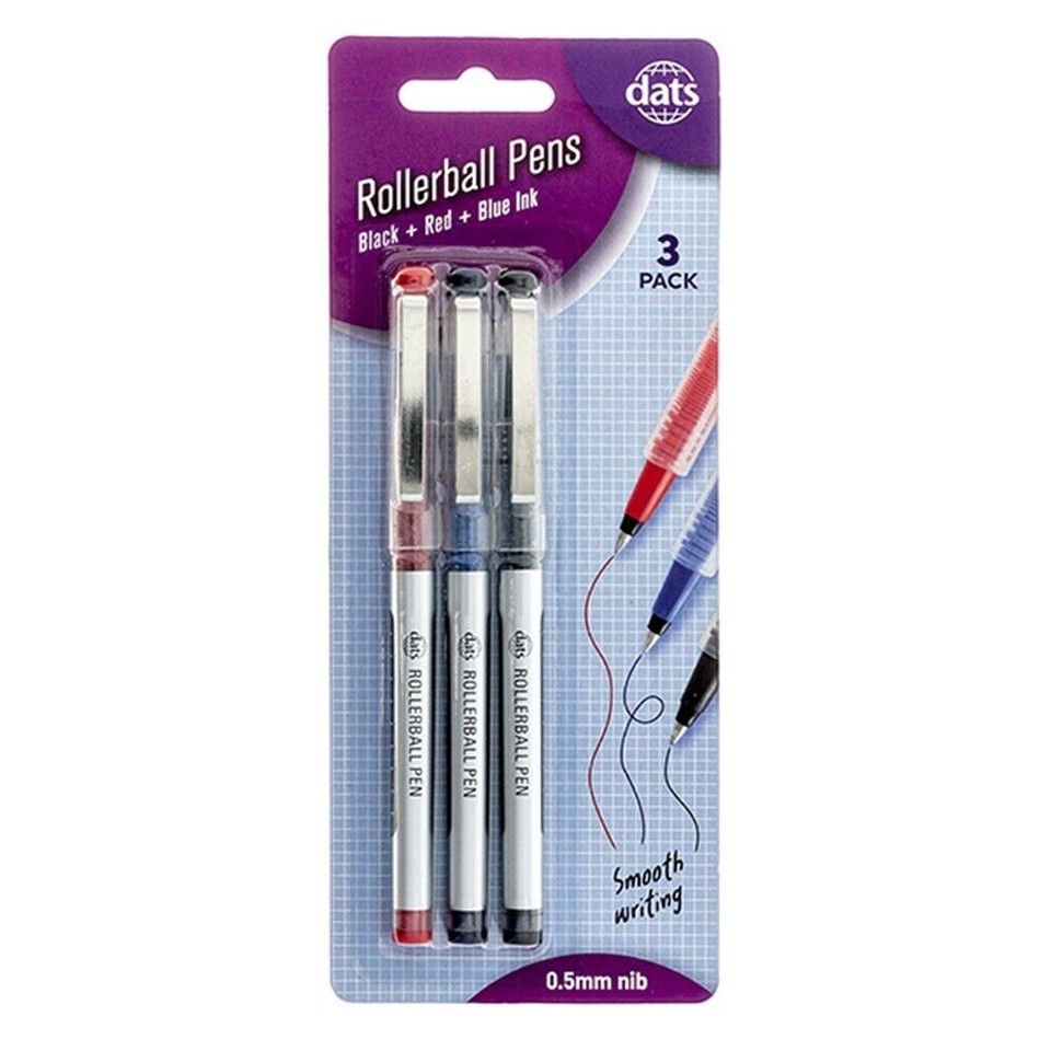3 Pcs 0.5mm Ink Pens Rollerball Red Blsck Blue Pen School Office ...