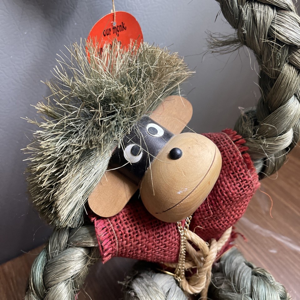 VTG 1960’s Enesco Hanging Monkey Carved Wood Face Braided Hemp Rope | eBay