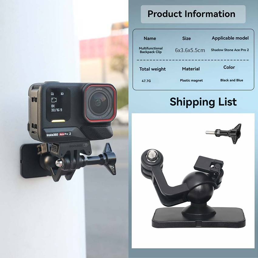 Action Camera Magnet Quick-Release Backpack Clip Hat Clip for Insta360 ...