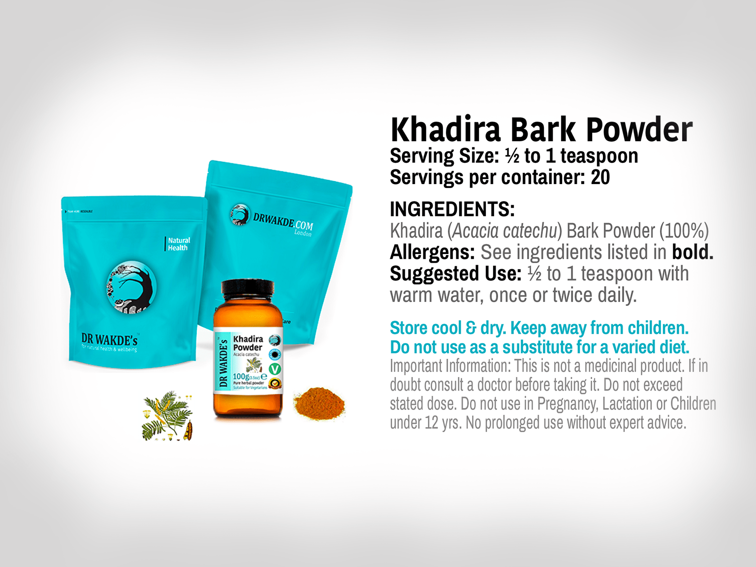 DR WAKDE'S Khadira Powder (Khaira | Acacia catechu) | Pure, Raw & Dried ...