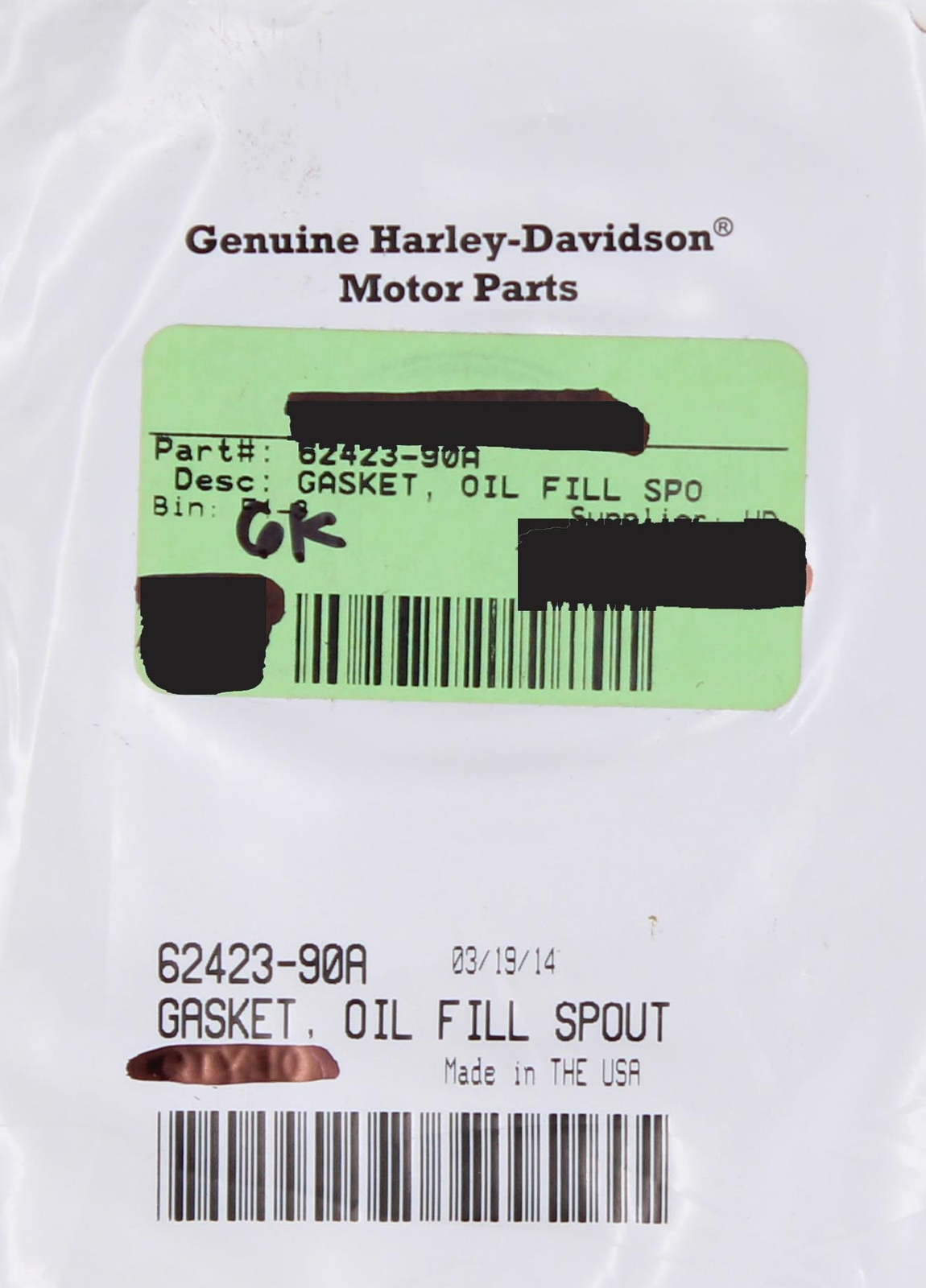 Genuine Harley-Davidson Gasket, Oil Fill Spout 62423-90A | eBay