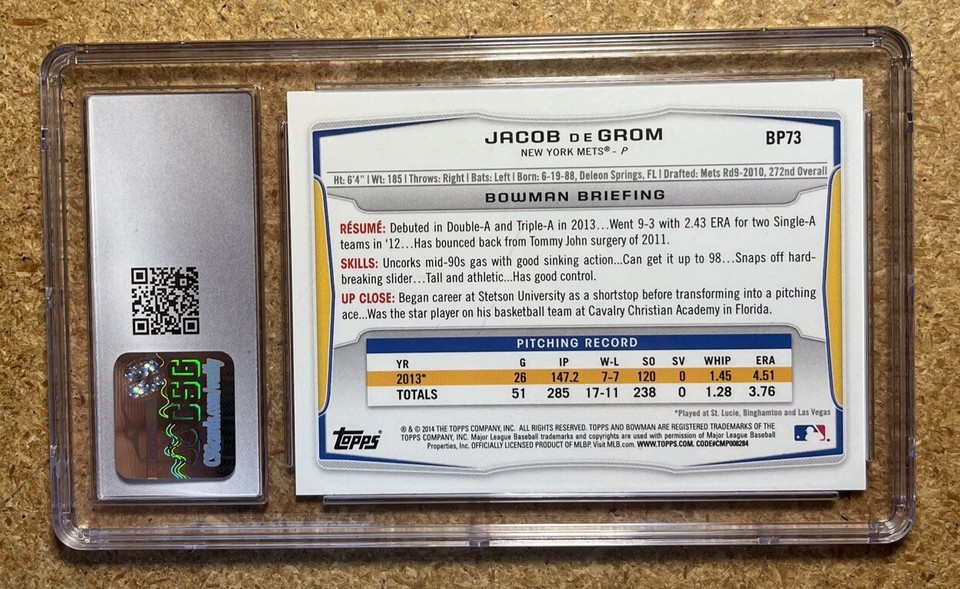 2014 Bowman Jacob DeGrom #BP73 CSG 8.5 New York Mets Rookie | eBay