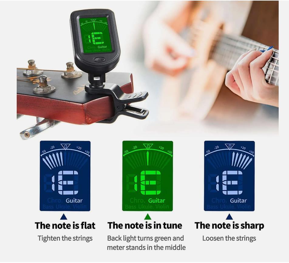Clip-On Chromatic Tuner for Guitar/Bass/Ukulele/Violin - LCD Display | eBay