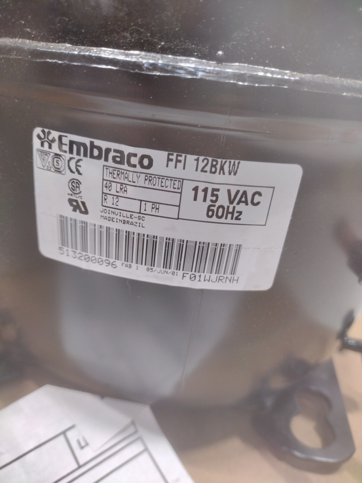 FFI12BKW - EMBRACO Replacement Refrigeration Compressor 1/3 HP R-12 ...