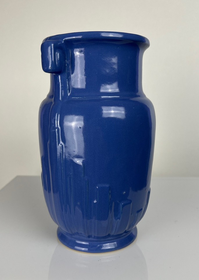 Vintage Blue Pottery Vase Art Deco Streamline Effect | eBay