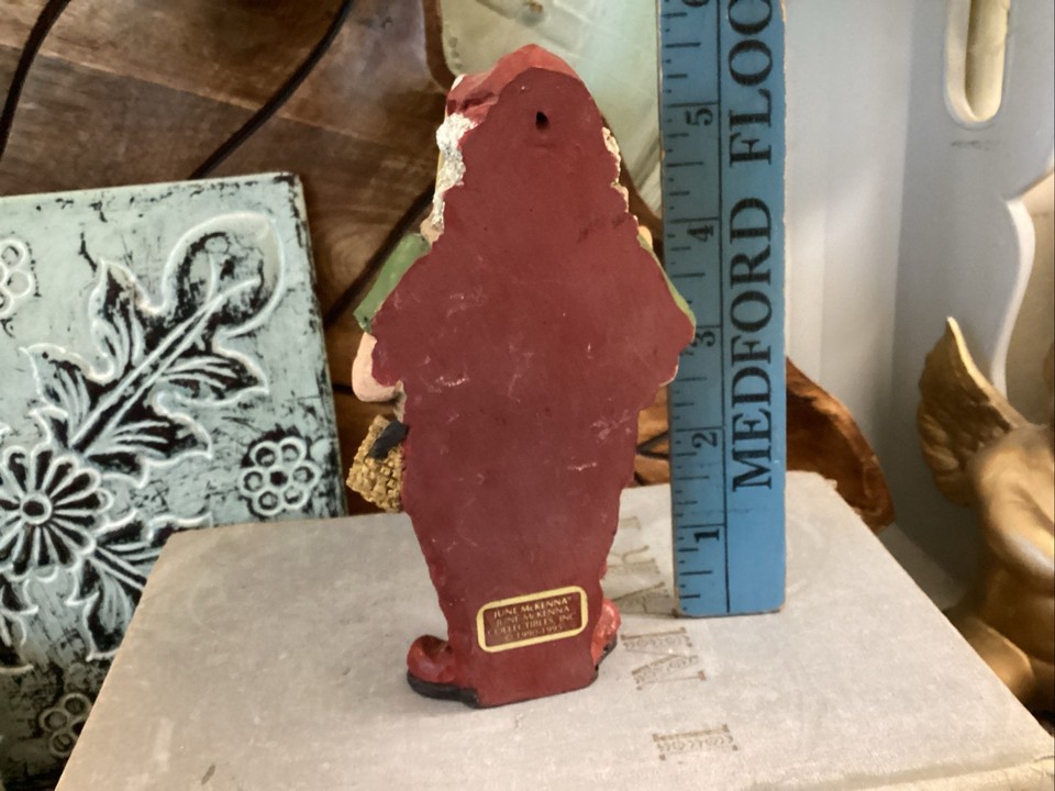 Vintage 1997 June McKenna Flat Back Country Santa Fisherman Ornament ...