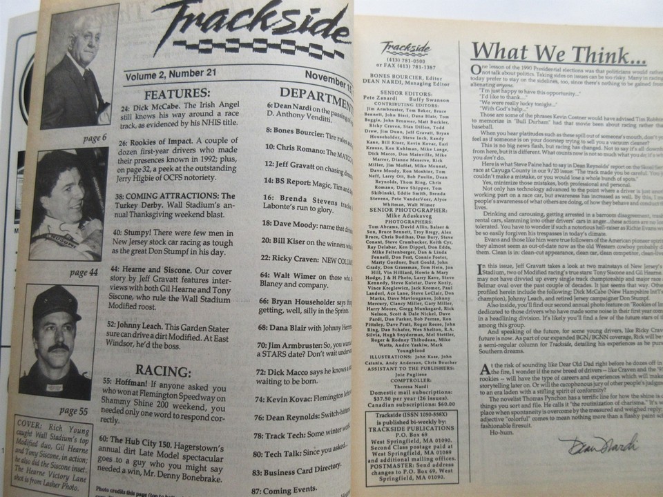 1991 Trackside Wall Stadium Nov 15-28 Tony Siscone vs Gil Hearne Don ...