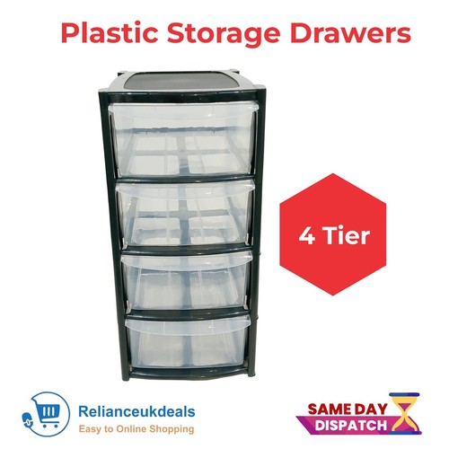 4 Tier Plastic Storage Shelf Rack Drawers Home Kitchen Bookcase Stand ...