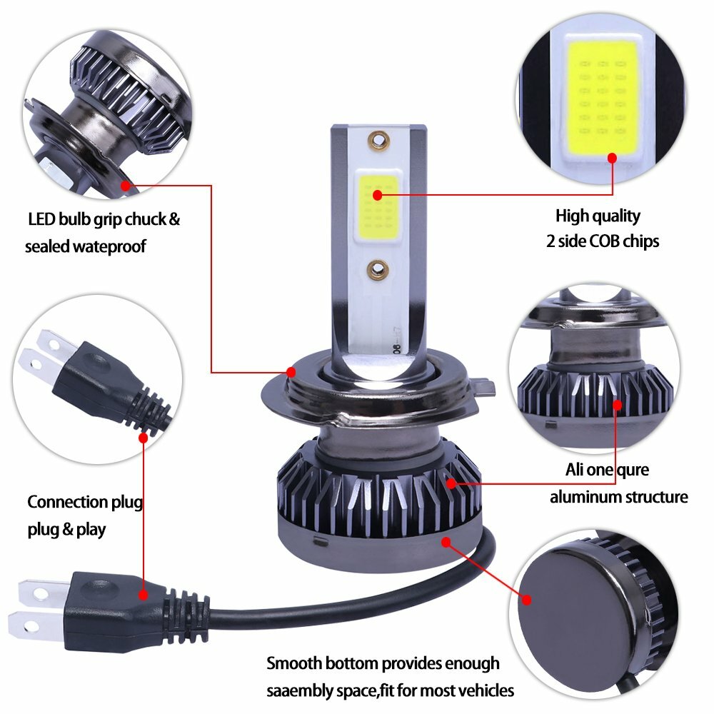 H1 H7 Combo LED Headlight High-Low Beam Bulbs Kit Super Bright Cool ...