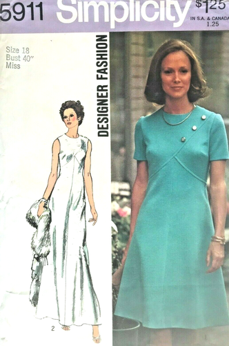 1970's Simplicity Misses' Dress Designer Fashion Pattern 5911 Size 18 ...