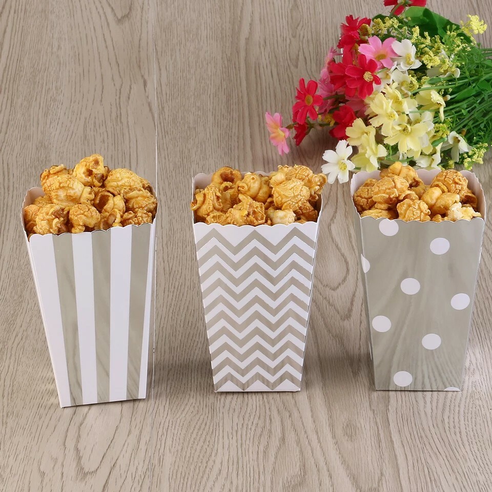 Silver 12 Pcs Set, mixed designs Pop Corn Candy Boxes Kids Birthday ...