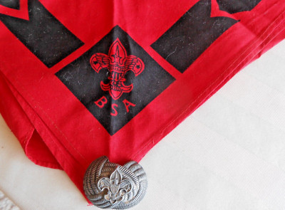Boy Scout of America BSA Eagle Metal Neckerchief Slide and Red Scarf ...