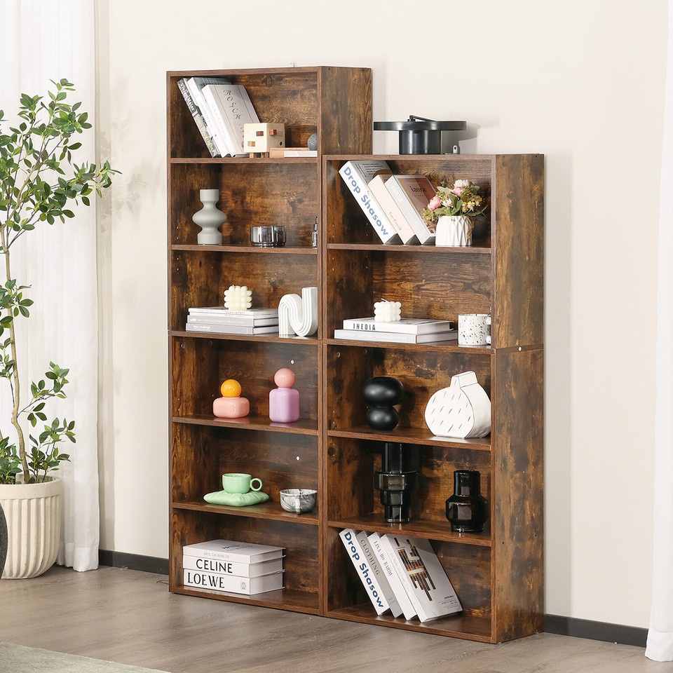 5/6 Tier Open Wood Bookshelf Adjustable Bookcase Wall Shelf Magazines ...