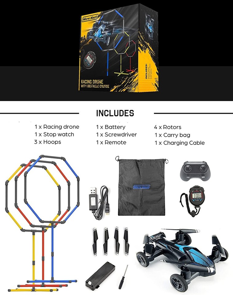 Racing RC Drone & Obstacle Course Kit with 3 Hoop Sizes & Stopwatch ...