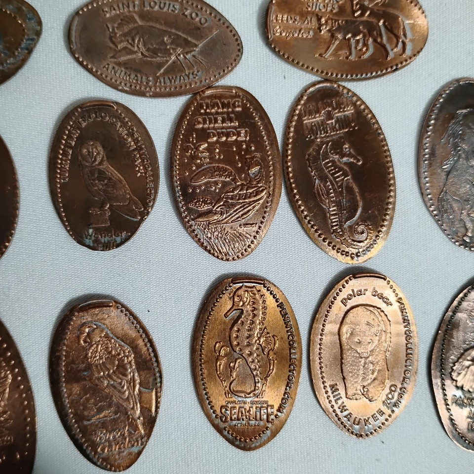 Lot of 32 Elongated Flattened Pressed Penny Pennies Cents Zoo Aquarium ...