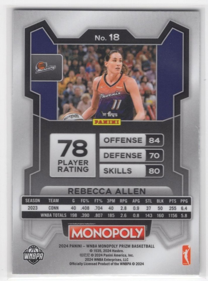 #18 Rebecca Allen 2024-25 Prizm Monopoly WNBA Base Phoenix Mercury | eBay