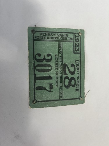 1923 Pennsylvania PA. #28 Cloth/ Canvass Hunting tags Franklin County ...