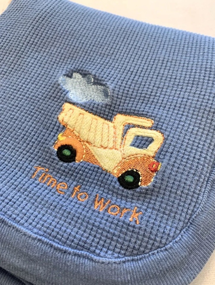 Baby Connection Blanket Blue Thermal Waffle Weave Cotton Time To Work ...