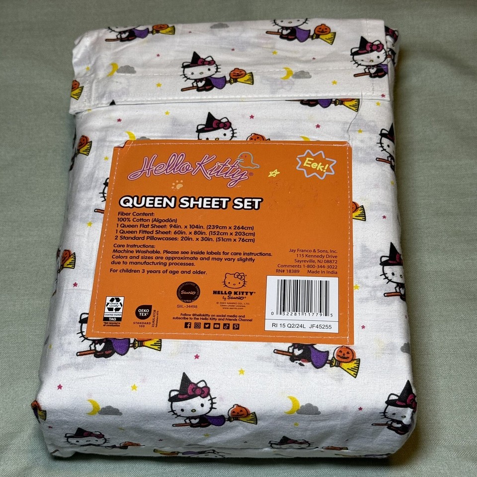 Hello Kitty Halloween Witch Pattern Queen Sz Sheet Set 1 Sheet 2 ...