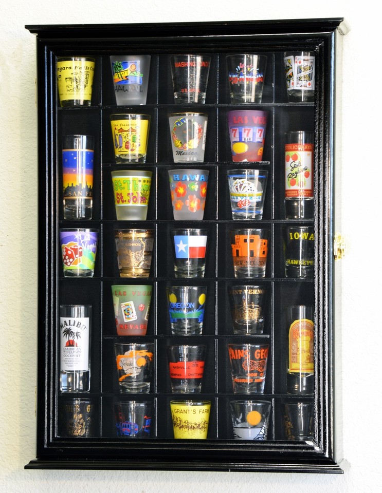 31 Shot Glass Shooter Display Case Cabinet Holder Wall Rack Shotglass ...