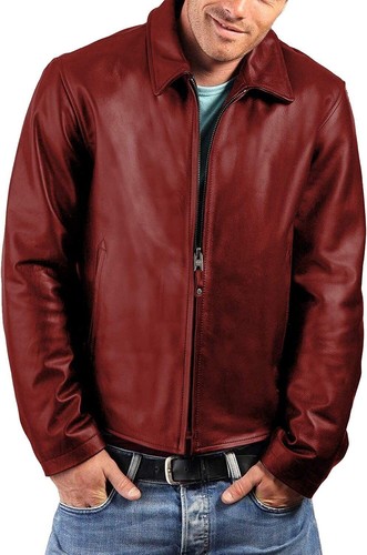 New Men's Dark Red Leather Jacket 100% Genuine Soft Lamsbkin Causal ...