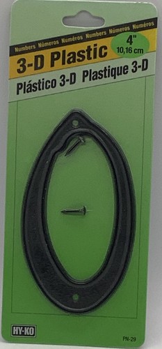 HY-KO 3-D Plastic 4” Black House Number "0" (#0) - Comes w/ Screws ...