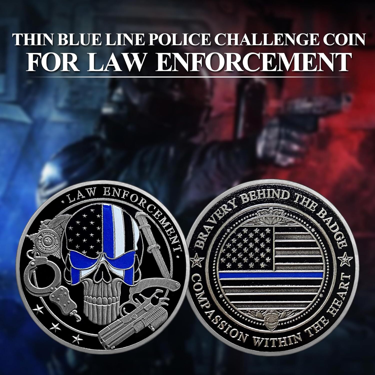 Thin Blue Line Police Challenge Coin Law Enforcement Officers Thank You ...