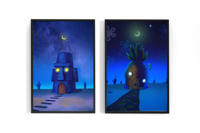 Spongebob Squidward Houses Night Sky Poster | 4x6 11x17 13x19 | eBay