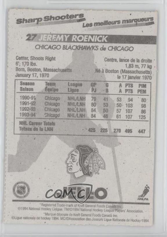 1994-95 Kraft Jell-O Sharp Shooters Jeremy Roenick HOF | eBay