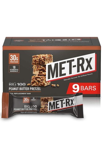 MET-Rx Big 100 Protein Bar, Peanut Butter Pretzel, 30g Protein, 9 Ct ...