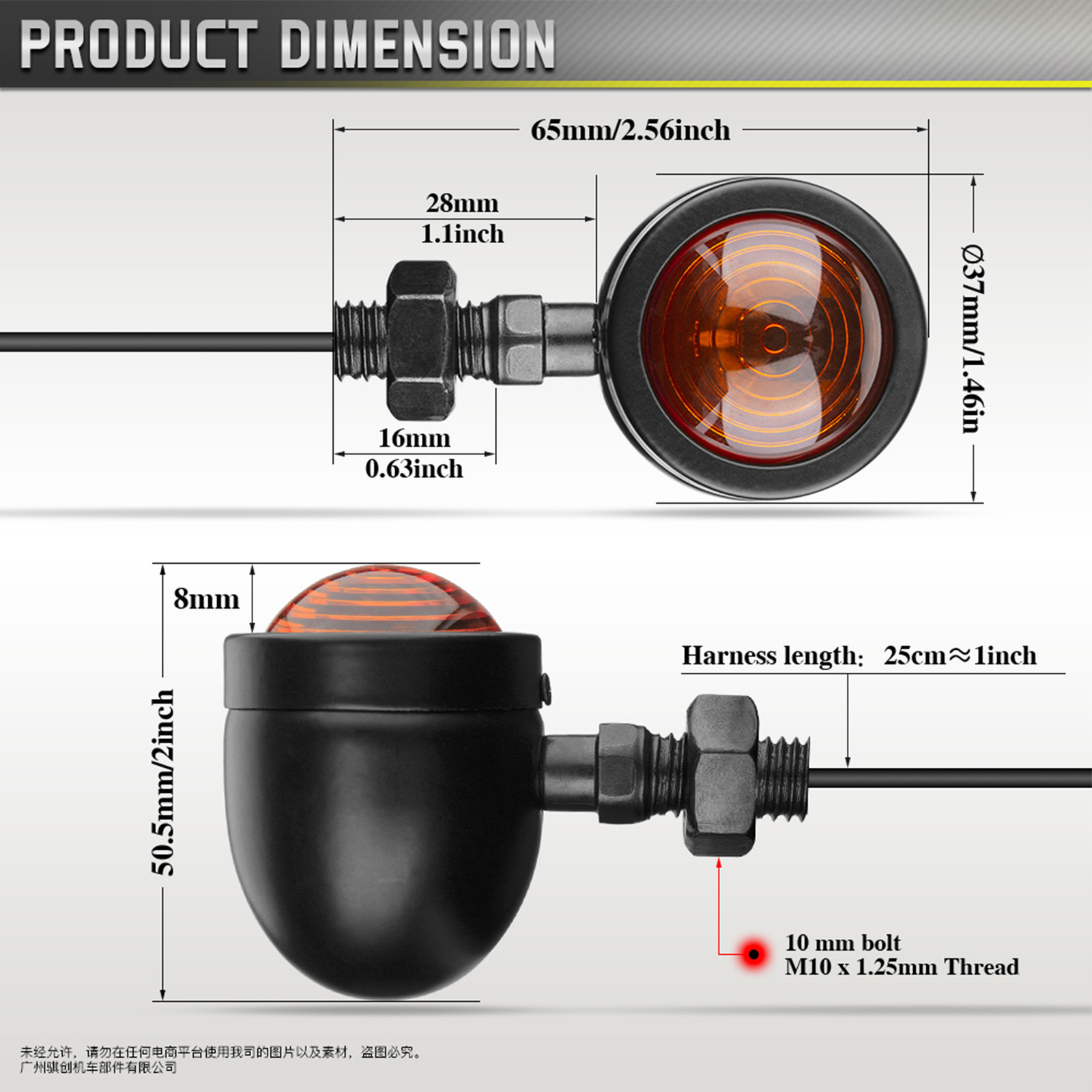 1 Pair LED Retro Motorcycle Turn Signals Amber Indicator Lights ...