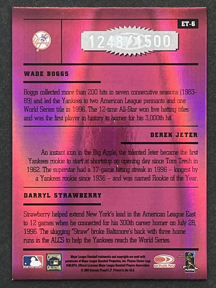 2004 Donruss Elite Team Jeter / Boggs / Strawberry /1500 #ET-6 New York ...
