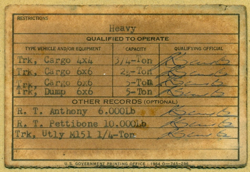 VIETNAM US GOVERNMENT MOTOR VEHICLE OPERATOR'S IDENTIFICATION CARD | eBay