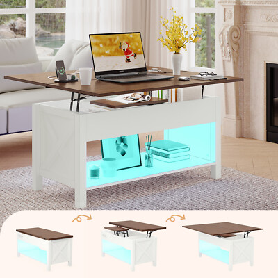 41"LED Lift Top Coffee Table Foldable 4in1 Multi-Function Dining Table ...