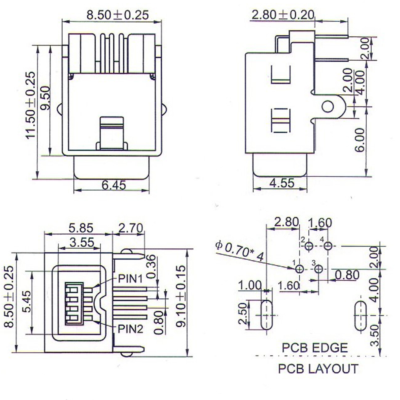 10Pcs 1394 Firewire Jack USB 4 Pin Female Socket PCB Plug Connector ...